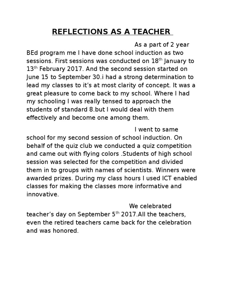 Teacher Reflections: BEd Induction Experience | PDF