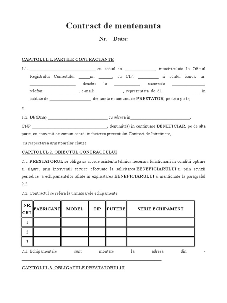 Model Contract de Mentenanta | PDF