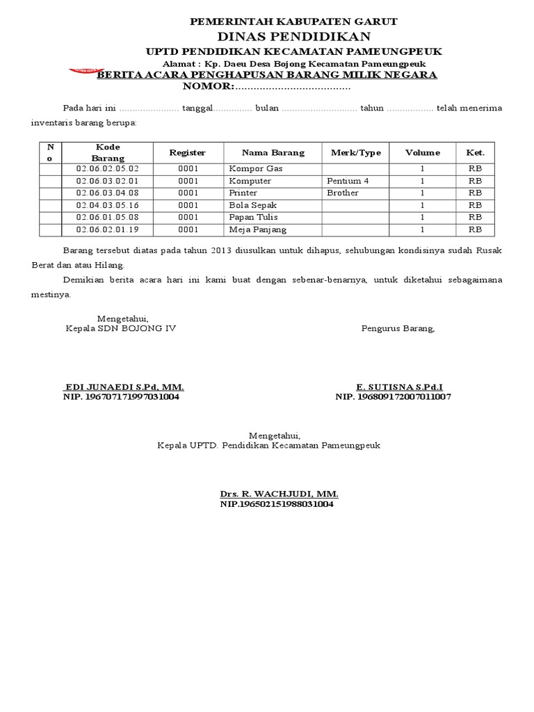 Berita Acara Penghapusan | PDF