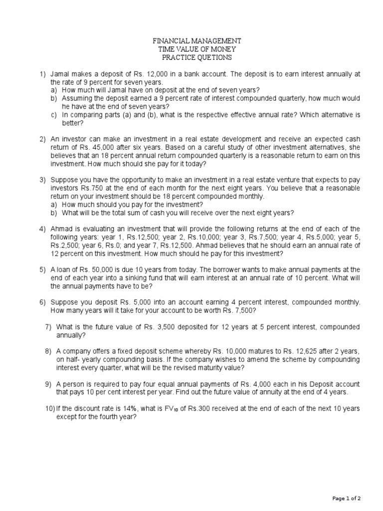 03a TVM Questions | Download Free PDF | Present Value | Compound Interest