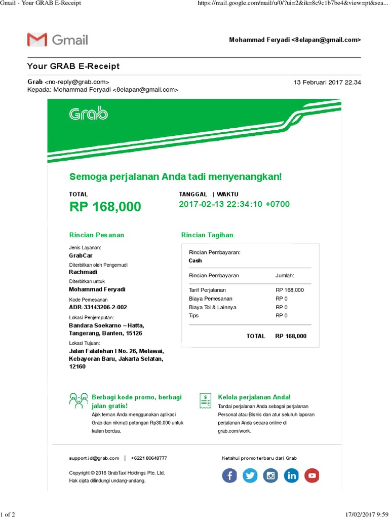 Gmail - Your GRAB E-Receipt Berangkat | PDF