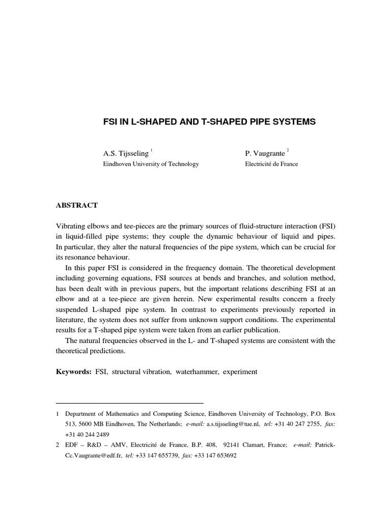 Fsi in L-Shaped and T-Shaped Pipe Systems | PDF