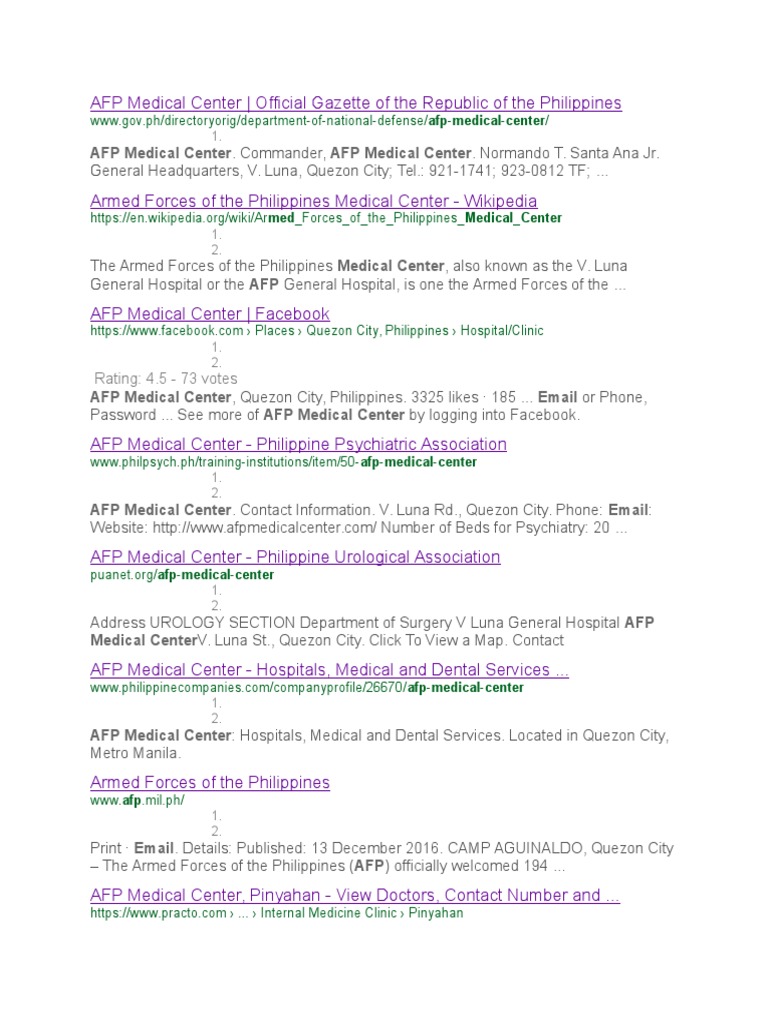 AFP Medical Center AFP Medical Center: Rating: 4.5 - 73 Votes | PDF ...