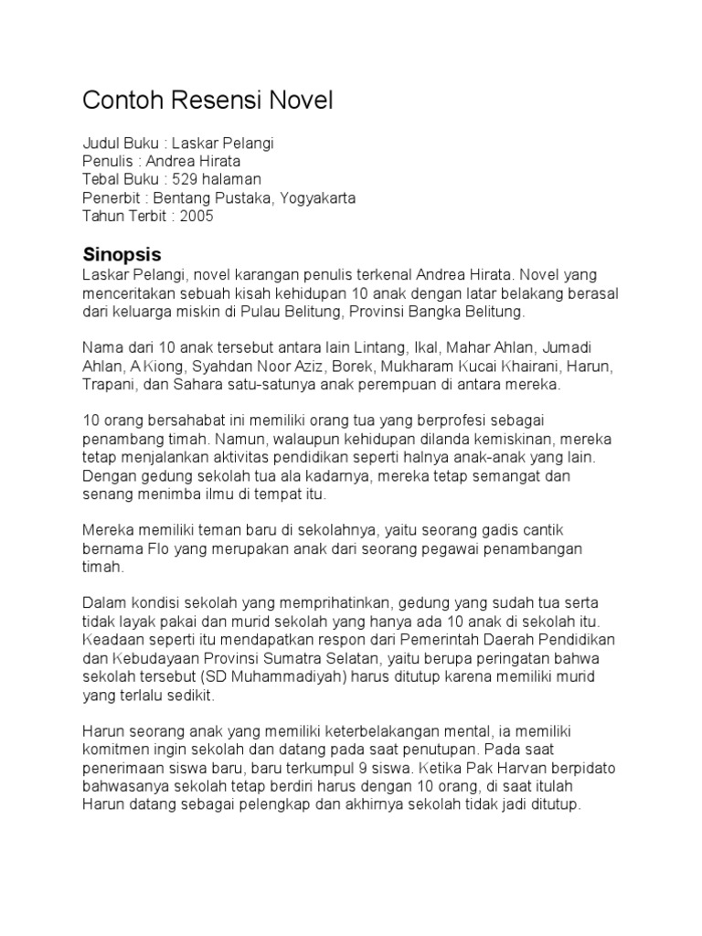 Resensi Novel Laskar Pelangi Andrea Hirata | PDF
