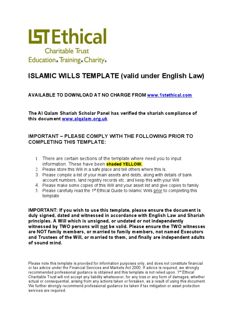 Free Islamic Will Template | PDF | Trust Law | Muhammad