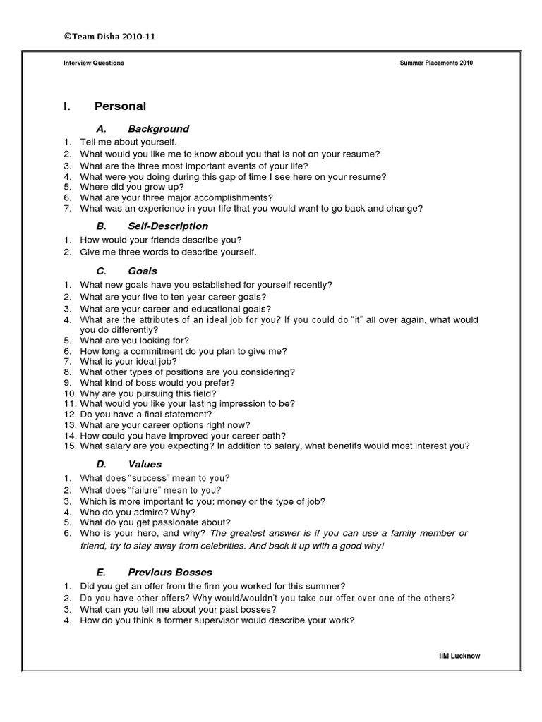 Personal Interview Preparation | PDF | Job Interview | Leadership