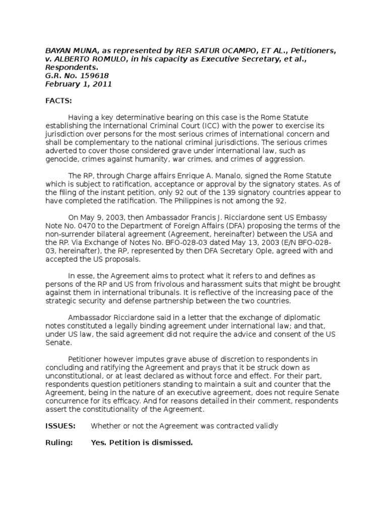 10.-Bayan-Muna Vs Romulo Digest | PDF | Treaty | Ratification