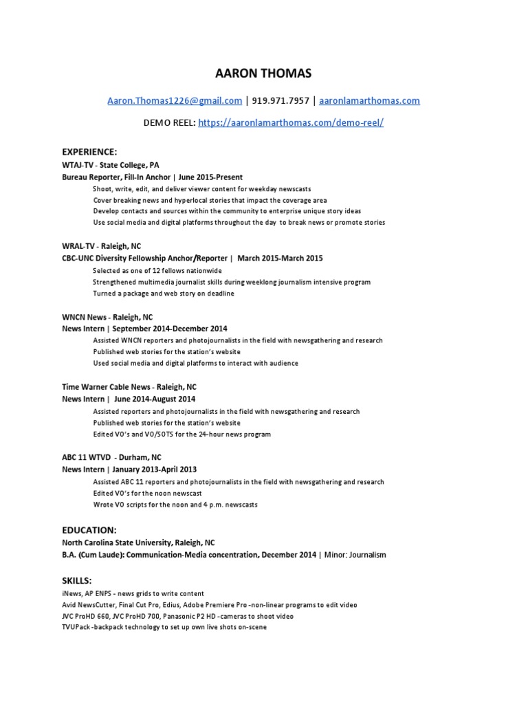 Aaron Thomas Résumé 2017 | PDF