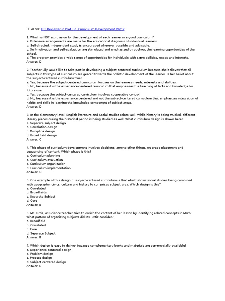 LET Reviewer in Prof. Ed. Curriculum Development Part 2 | PDF | Curriculum | Motivation