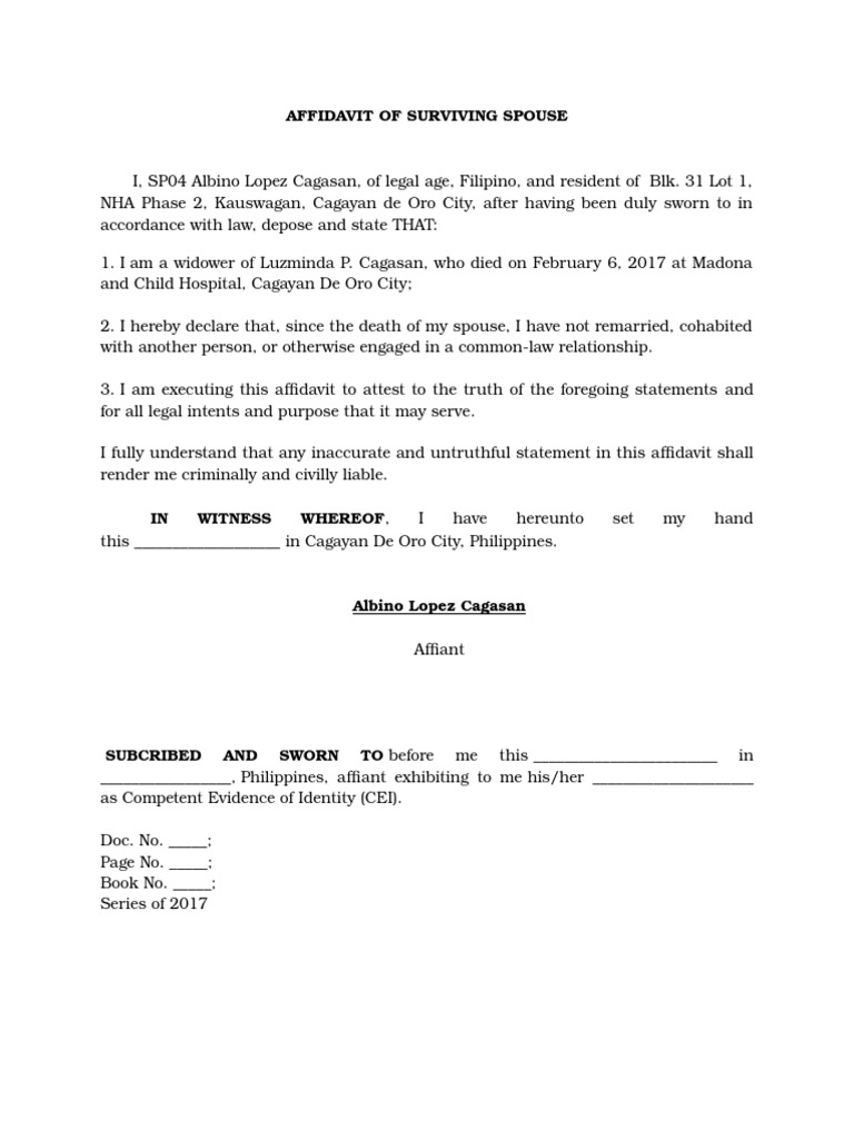 Affidavit of Surviving Spouse For PNP | PDF