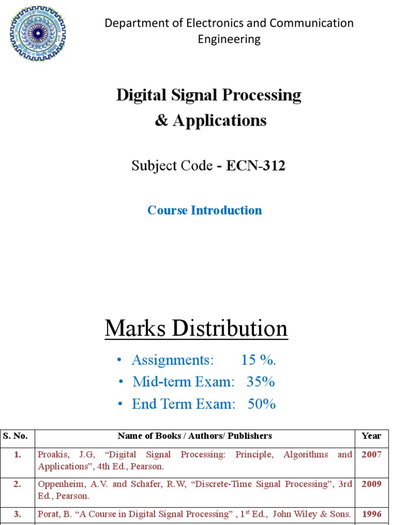 Digital Signal Processing & Applications: Subject Code - ECN-312 | Download Free PDF | Sampling ...