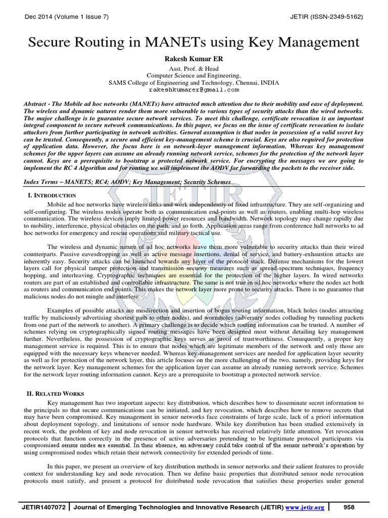 Secure Routing in MANETs Using Key Management | PDF | Routing | Wireless Ad Hoc Network