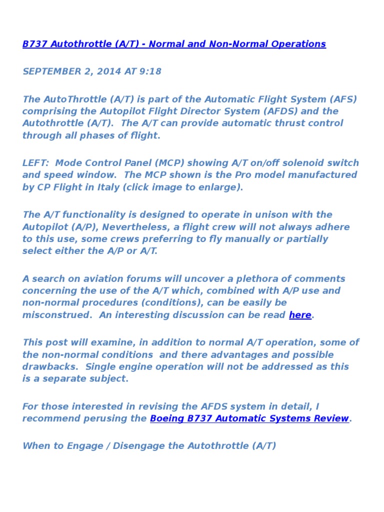 B737 Autothrottle | PDF | Takeoff | Aircraft