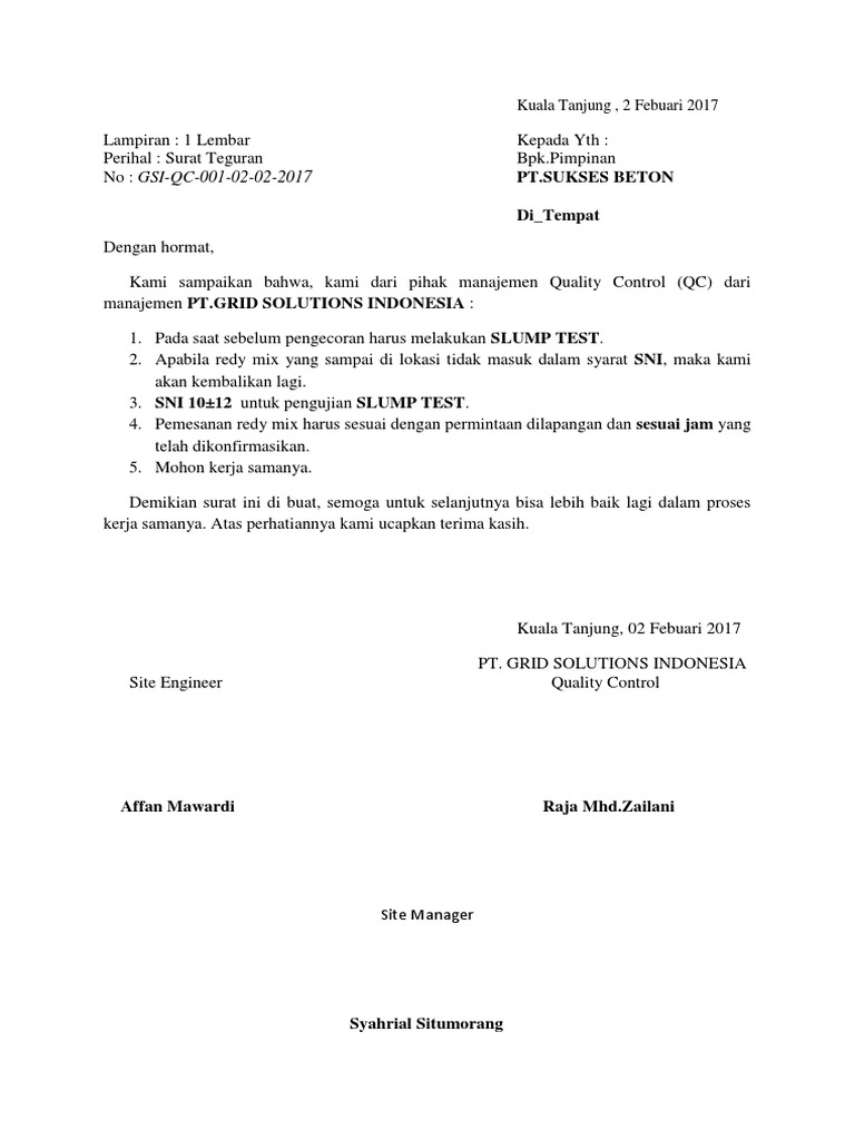 Surat Teguran Quality Control Proyek | PDF