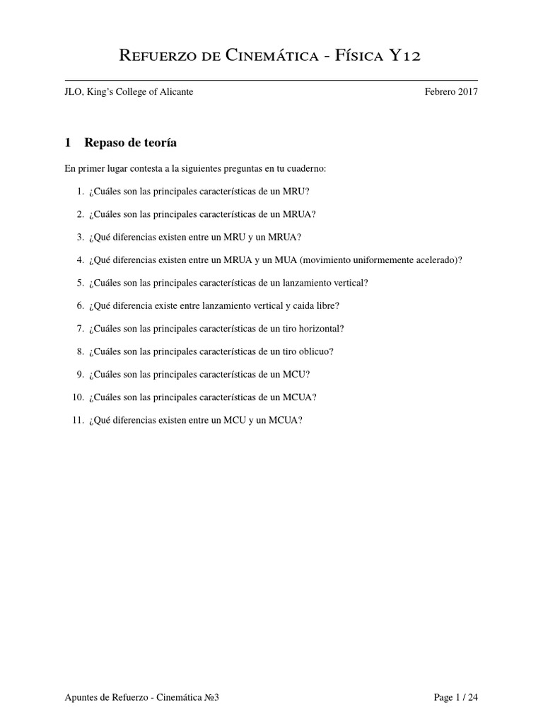 Ejercicios de Cinemática para 1º Bachillerato | PDF | Aceleración ...