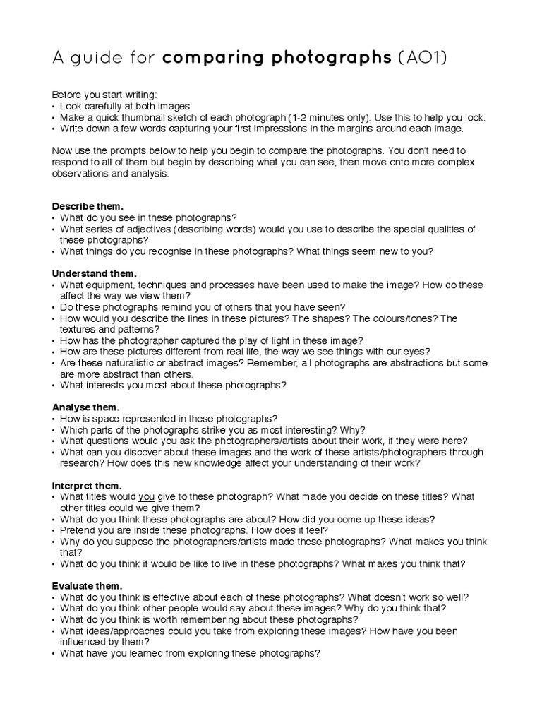 a guide for comparing photographs | Photograph | Learning