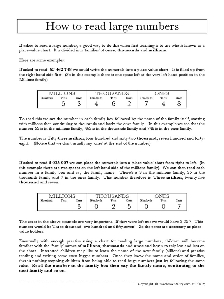 Reading Writing Large Numbers | Download Free PDF | Teaching Mathematics