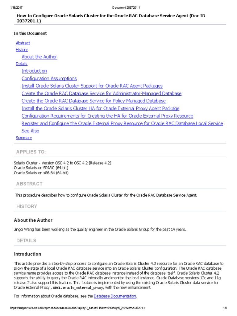 How To Configure Oracle Solaris Cluster For The Oracle Rac Database