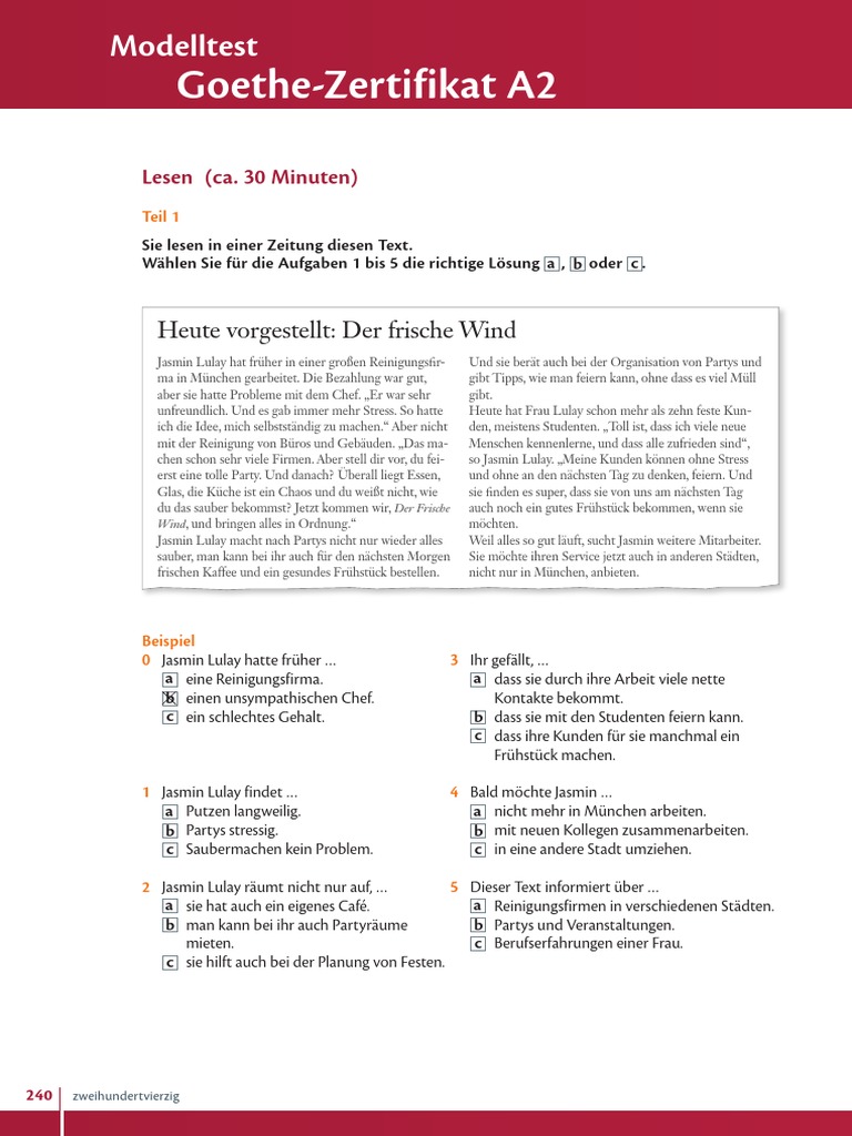 Modelltest Studio21 Goethe Zertifikat A2 | PDF