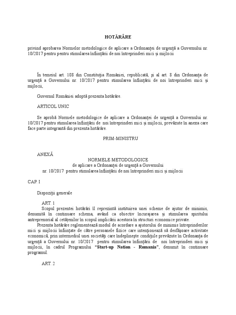 Proiect Hotarare Start Up Nation Romania | PDF