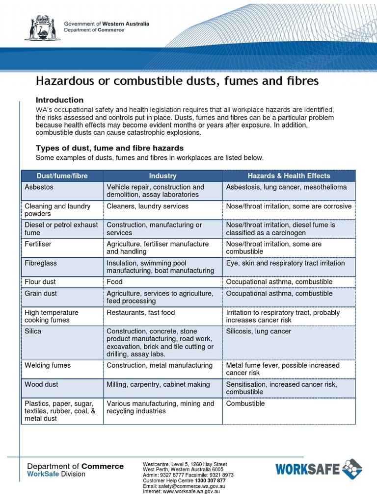 Dust Fume Fibre | PDF | Occupational Safety And Health Administration ...