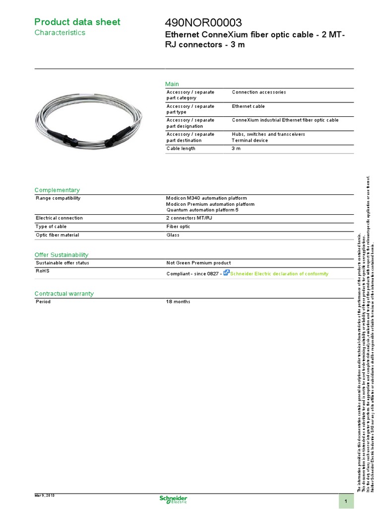 Product Data Sheet: Ethernet Connexium Fiber Optic Cable - 2 MT-RJ ...