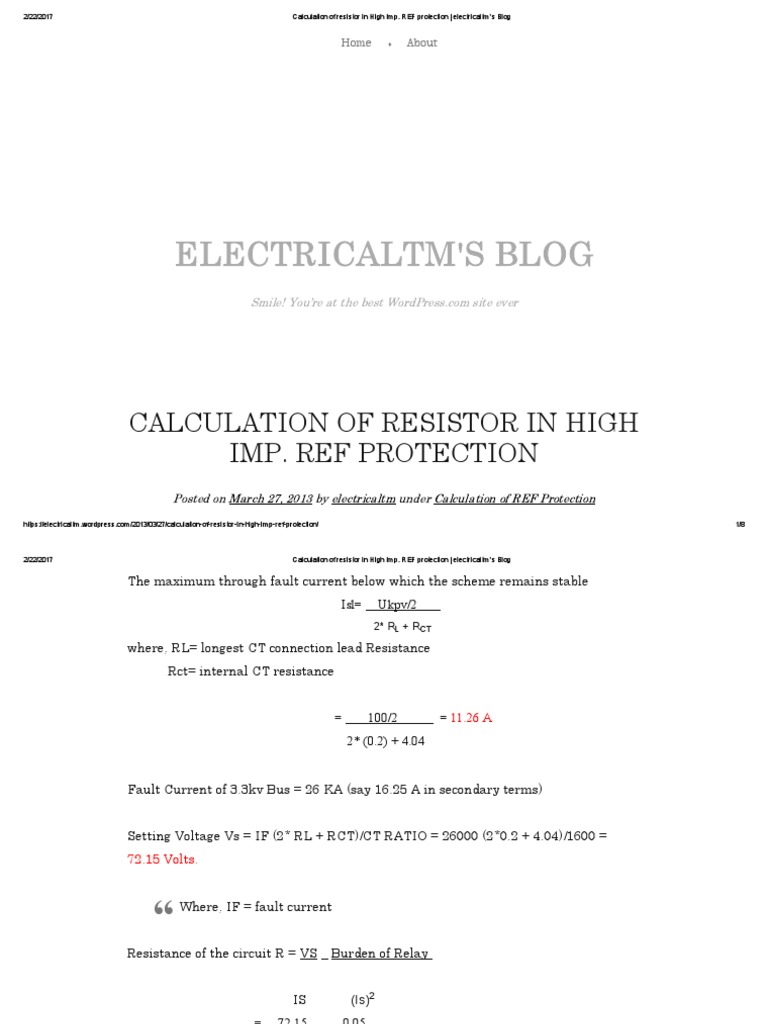 Calculation of Resistor for High Impedance REF Protection | PDF ...