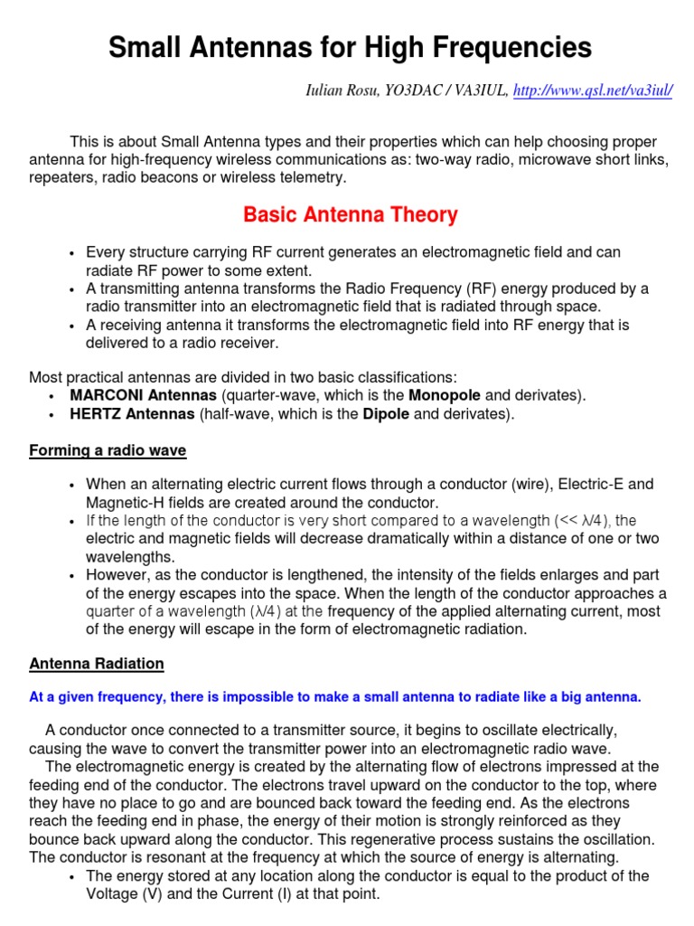 Small Antennas for High-Frequency Use | PDF | Antenna (Radio ...