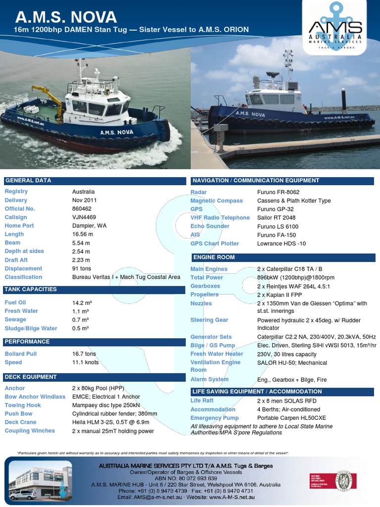 Detailed Specifications for Tugboats and Workboats | PDF