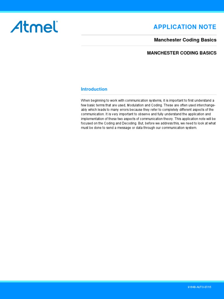 Atmel 9164 Manchester Coding Basics Application Note | PDF | Modulation ...
