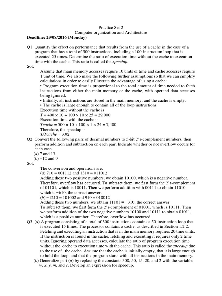 COA - Practice Set | PDF | Instruction Set | Cpu Cache