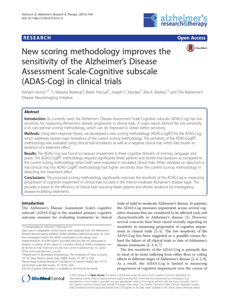 New scoring methodology improves the sensitivity of the Alzheimer ’s ...
