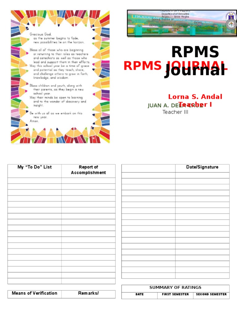 RPMS Journal for Elementary Teachers | PDF | Classroom | Teachers