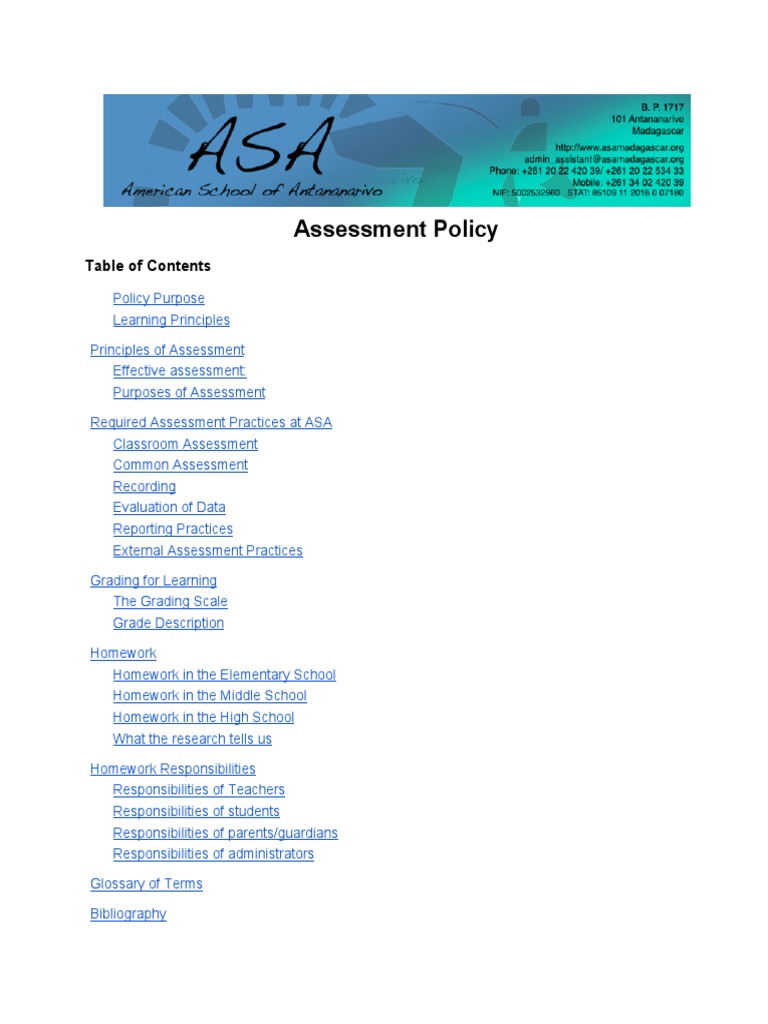 Assessment Policy | PDF | Educational Assessment | Homework