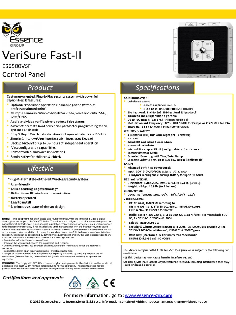 Verisure Fast-Ii: Product Specifications | PDF | Security Alarm ...