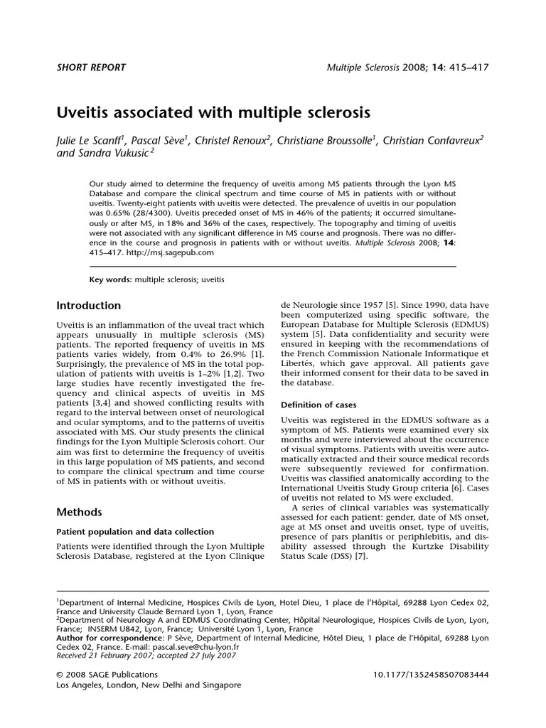 Uveitis Associated With Multiple Sclerosis | PDF | Ophthalmology ...