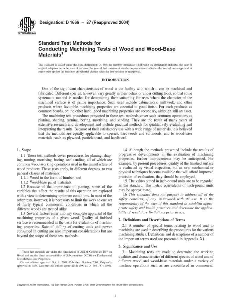 Conducting Machining Tests of Wood and Wood-Base Materials: Standard ...