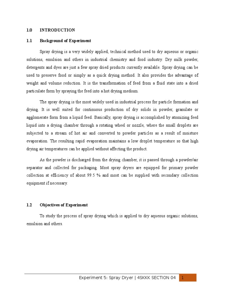 Spray Dryer Experiment | PDF | Physical Chemistry | Chemistry