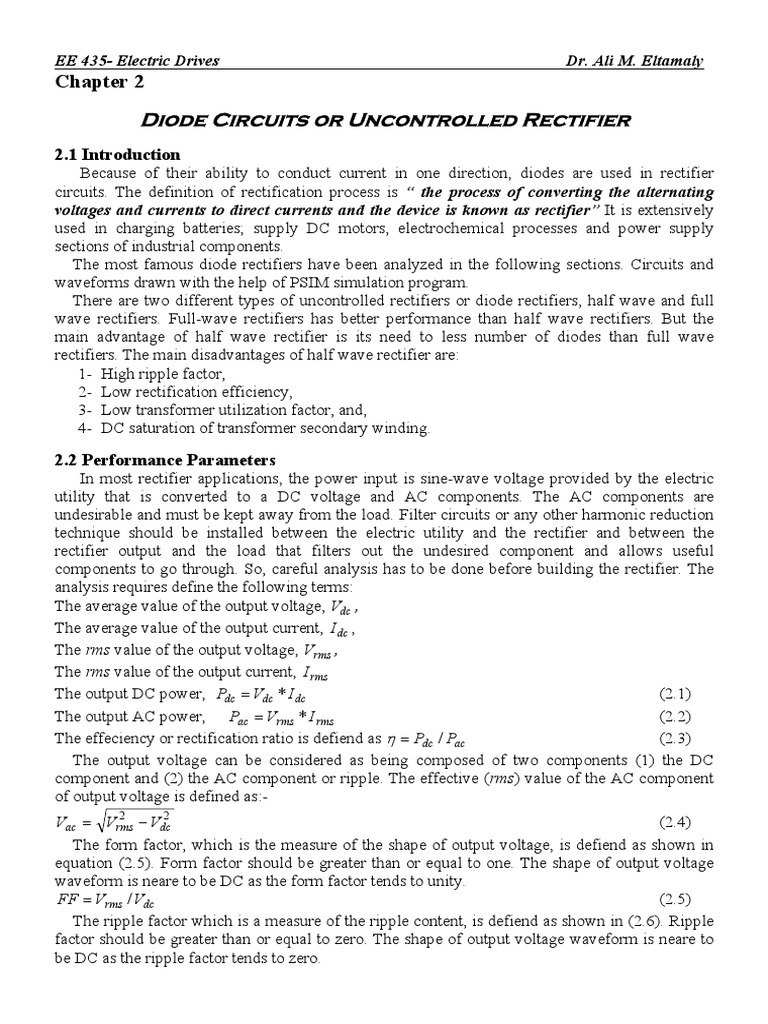Analysis Of Diode Rectifier Circuits Exploring The Operation And