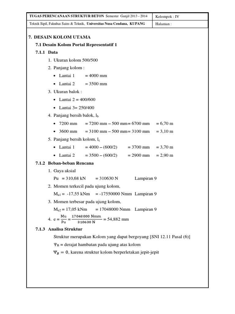 Perencanaan Beton Contoh Perhitungan Tulangan Kolom PDF | PDF