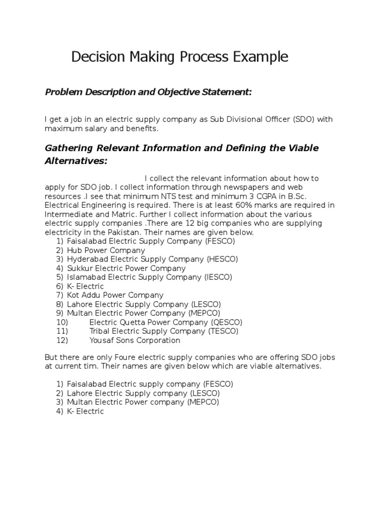 Decision Making Process Example | PDF | Decision Making | Business