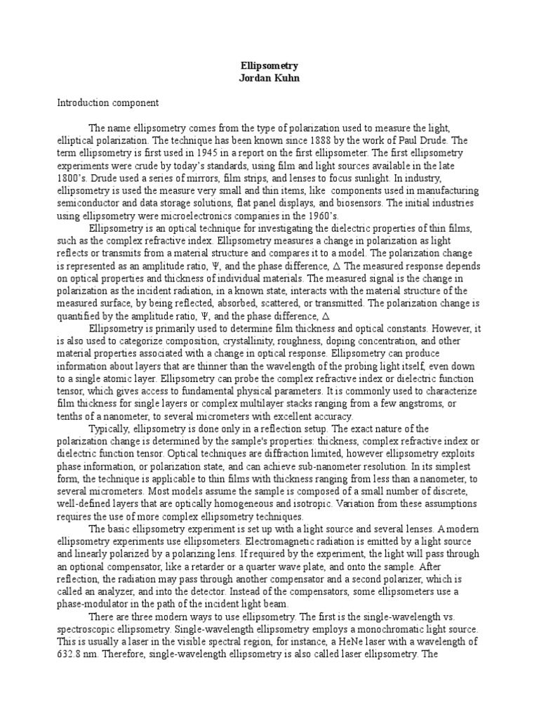 Ellipsometry Jordan Kuhn | PDF | Waves | Optics