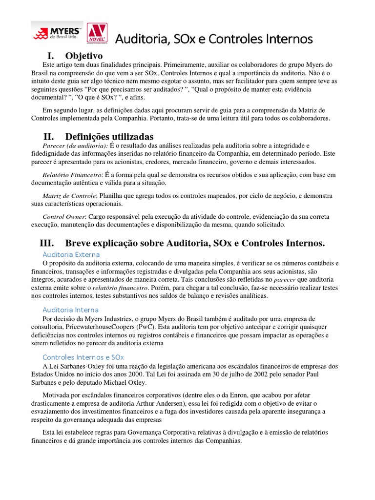 Auditoria, SOx e Controles Internos | PDF | Business | Science