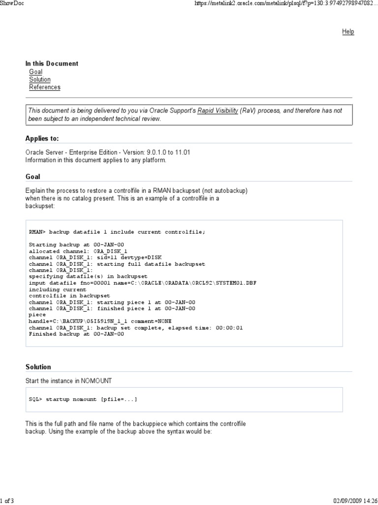 Restore Controlfile | PDF | Oracle Database | Computer Architecture