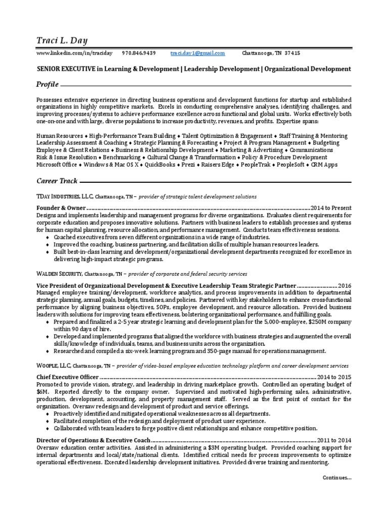 VP Talent Learning Development in Chattanooga TN Resume Traci Day ...