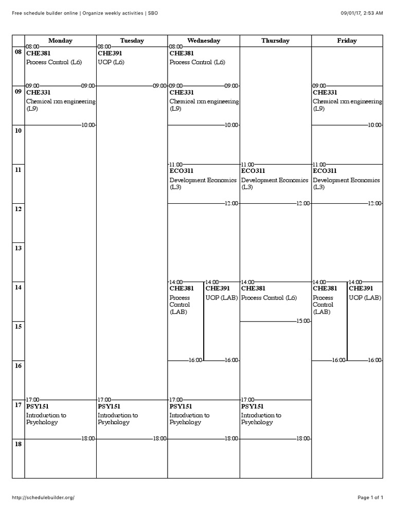 Monday Tuesday Wednesday Thursday Friday CHE381 CHE391 CHE381 08 | PDF
