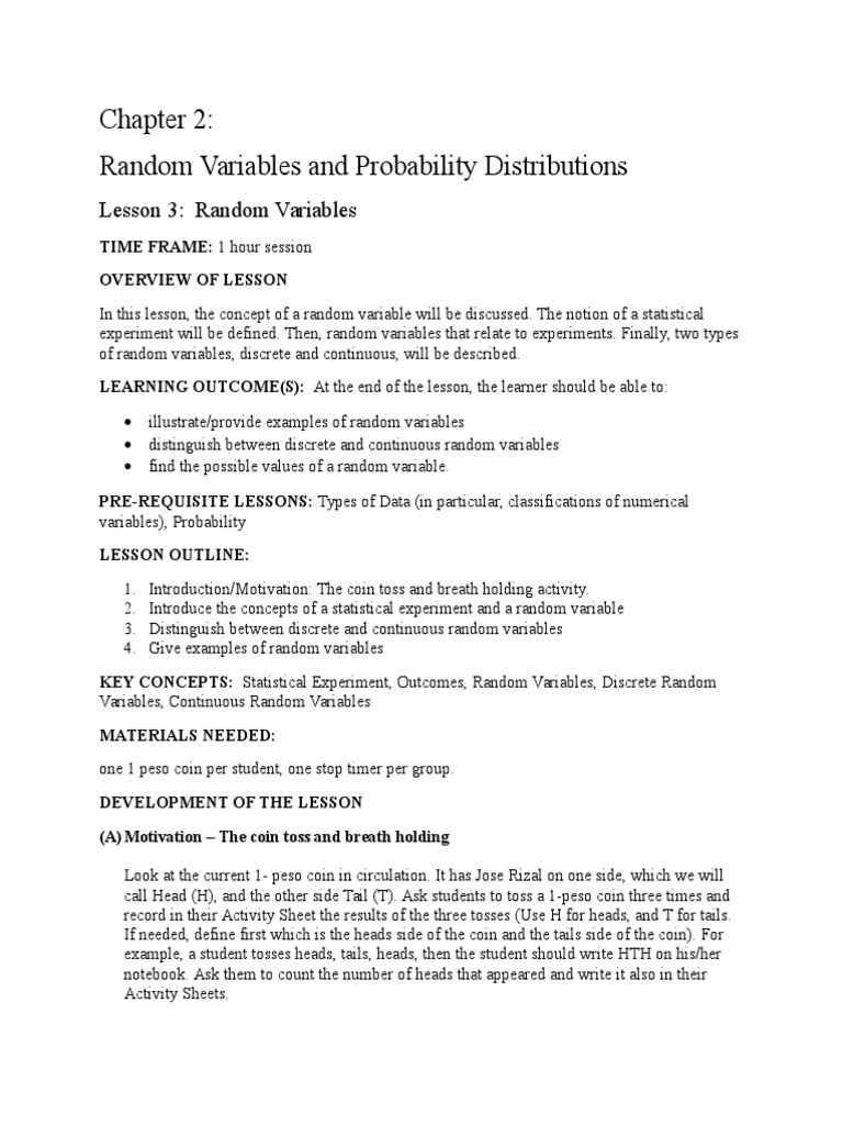 Distinguishing Between Discrete and Continuous Random Variables | PDF | Random Variable ...