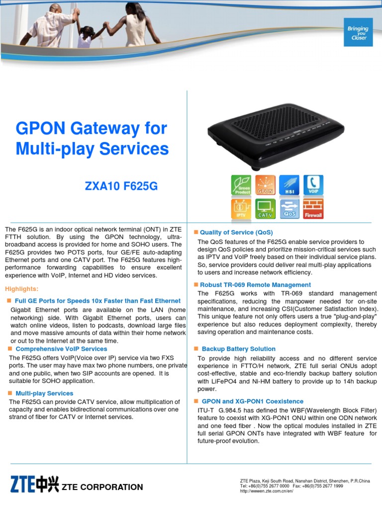 GPON Gateway For Multi-Play Services: ZXA10 F625G | PDF | Voice Over Ip ...