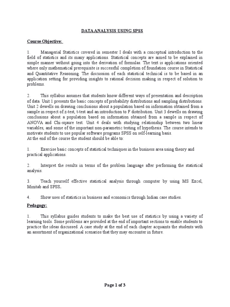 Data Analysis Using Spss Course Objective | PDF | Analysis Of Variance ...