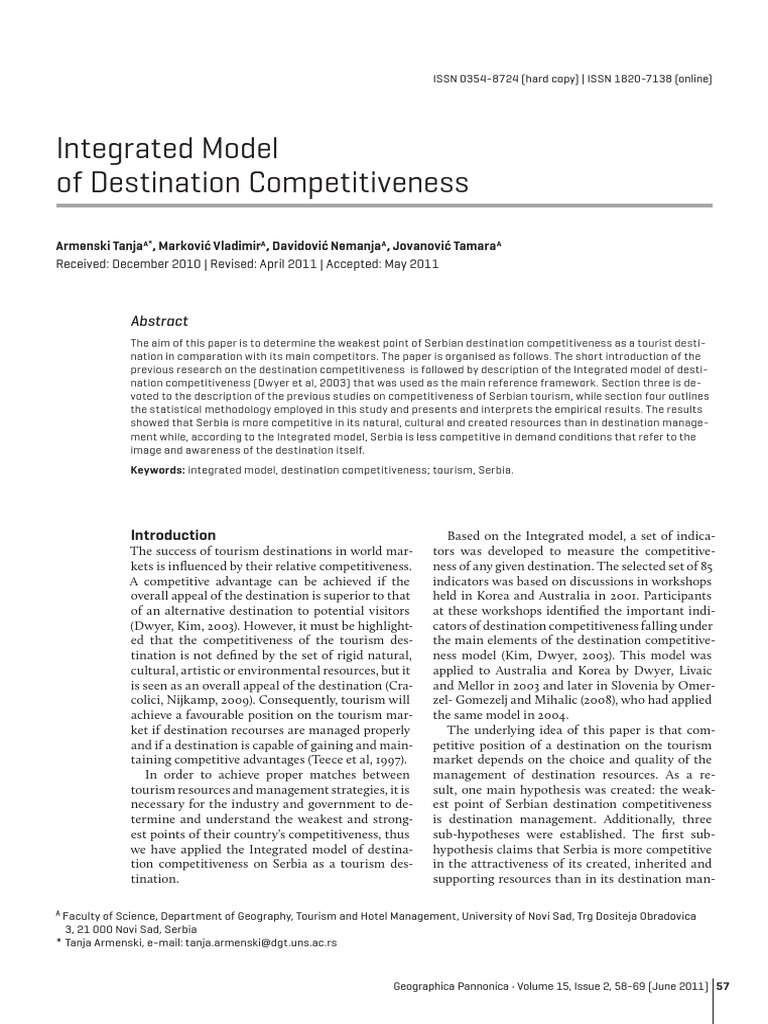 Integrated Model of Destination Competitiveness 2011 | PDF | Tourism ...